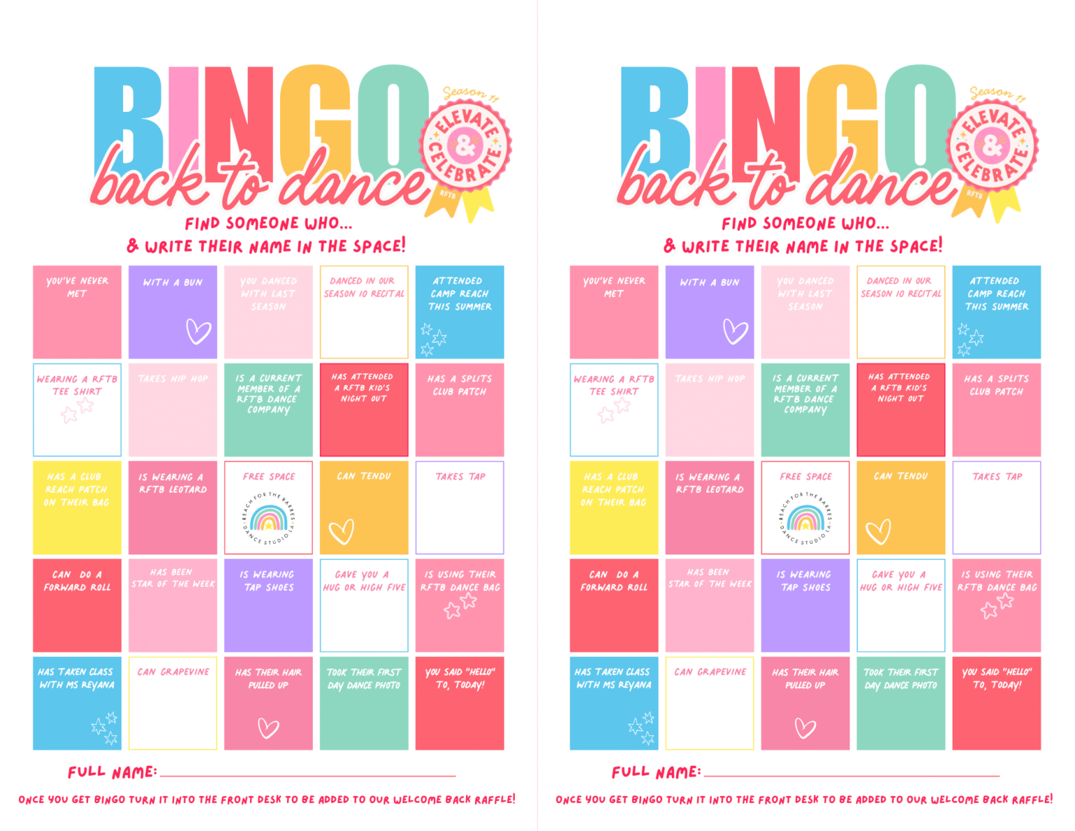 Back To Dance Bingo! - Reach for the Barres Dance Studio
